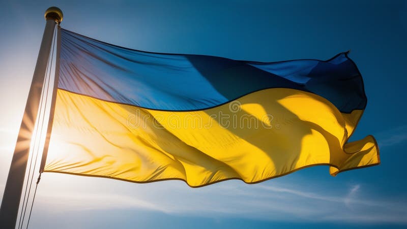 Ukrainian Flag Develops in the Sun S Rays Stock Illustration ...