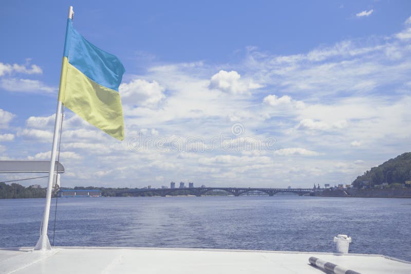 Ukrainian Flag on the Dnipro River in Kiev Stock Image - Image of ...