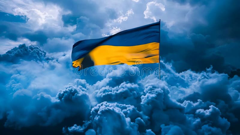 A Ukrainian Flag Flying High in the Sky Above the Clouds Stock Footage ...