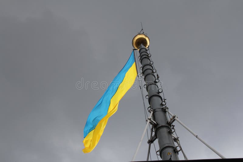 Ukrainian Flag Flying on the Mast, Yellow and Blue Stock Image - Image ...
