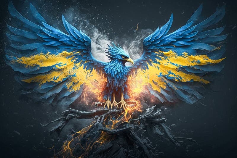 Ukrainian Flag in Form of Phoenix Raising Over the Dust, Generative AI ...