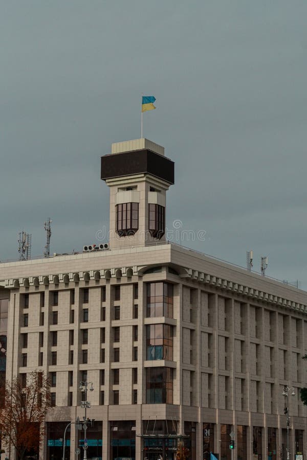 A Ukrainian Flag Hangs on a Building in the Center of the City ...