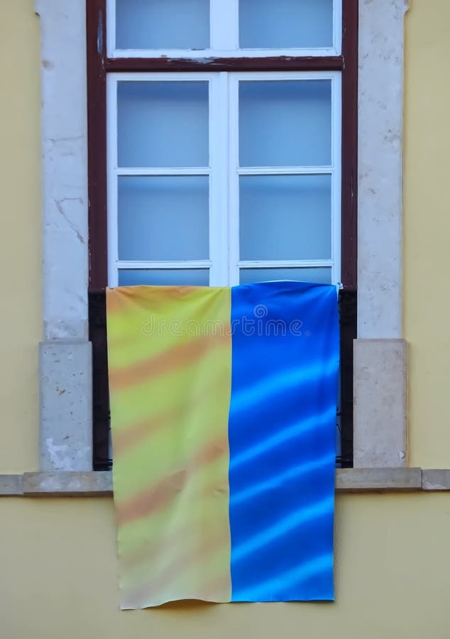 Ukrainian Flag Hangs on a Window Stock Image - Image of decoration ...