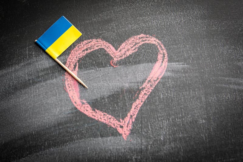 Ukrainian Flag and Heart Shape Drawn with Pink Chalk on Chalkboard ...