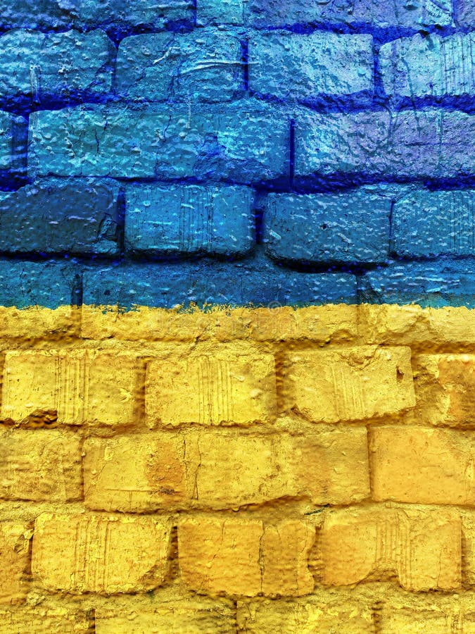 Ukrainian Flag Painted on Brick Wall Stock Photo - Image of sign ...