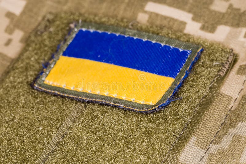 Ukrainian Flag Patch on Camouflage Uniform, Close-up Selective Focus ...