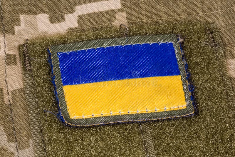 Ukrainian Flag Patch with Textile Fastener on a Camouflage Uniform ...