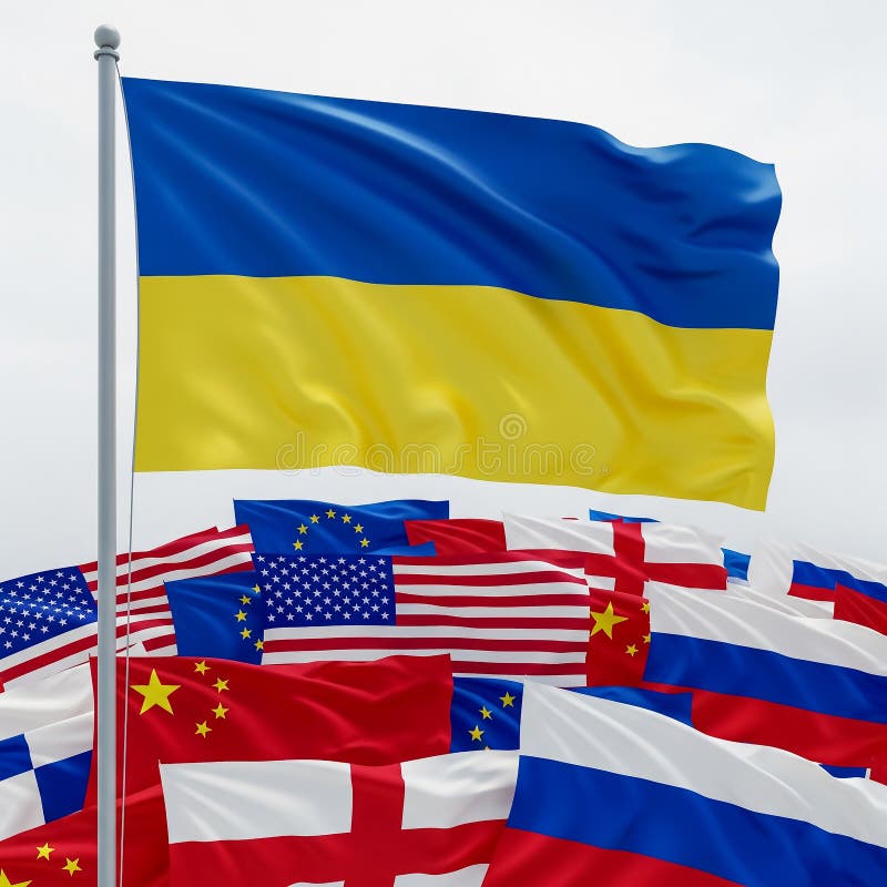 Ukrainian Flag Displayed Prominently among Various International Flags ...