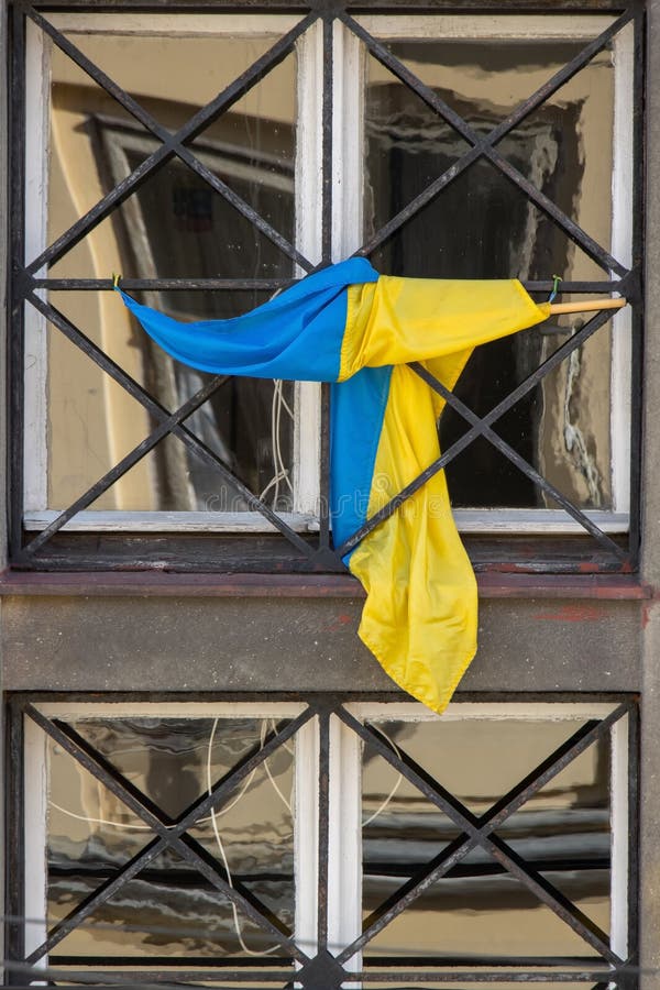 Ukrainian Flag Wound Lattice Front Windows Building Stock Photos - Free ...