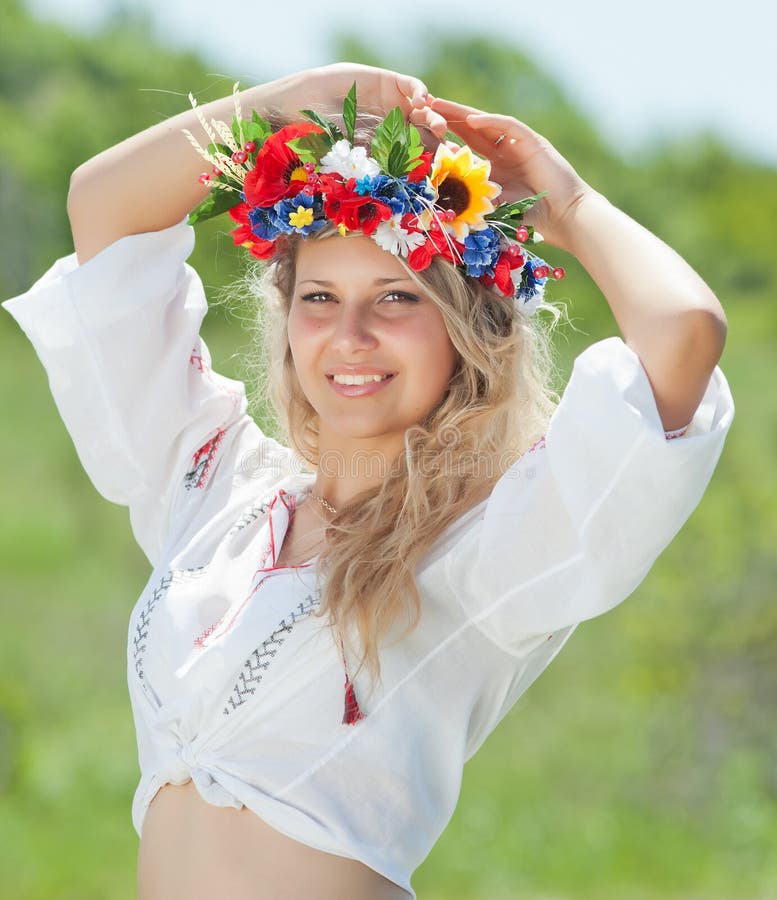 Ukrainian girls in field stock photo. Image of flowers - 27680108