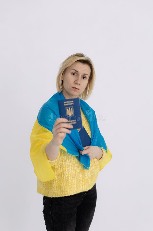 Ukrainian Girl With The Flag Of Ukraine And A Passport Girl Hugging