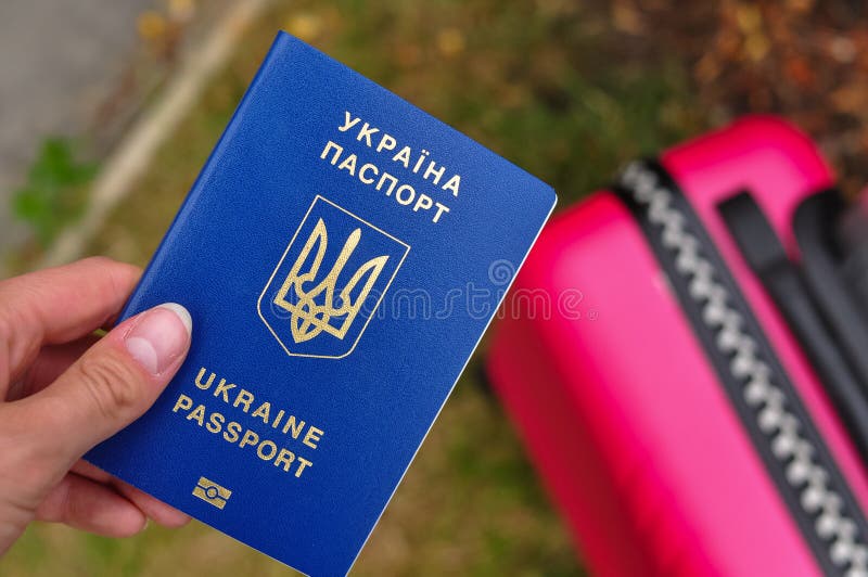 Ukrainian International Biometric Passport And Bag For Travel Close Up