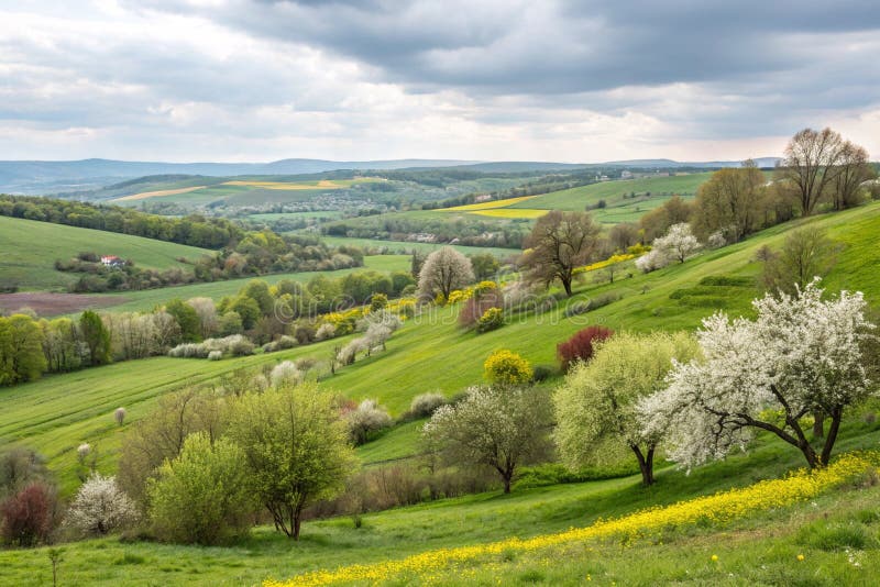 The Ukrainian Landscape in the Spring Stock Illustration - Illustration ...