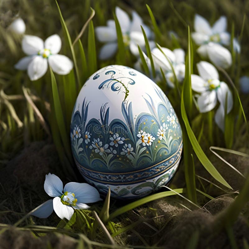 Ukrainian Pysanka Easter Egg with Snowdrops Lawn Stock Illustration ...