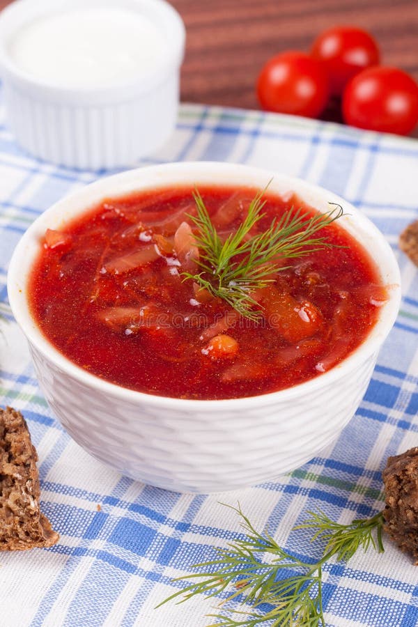 Ukrainian and Russian National Red Borsch with Herbs Stock Image ...