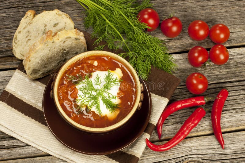 Ukrainian and Russian National Red Soup Borscht Stock Image - Image of ...