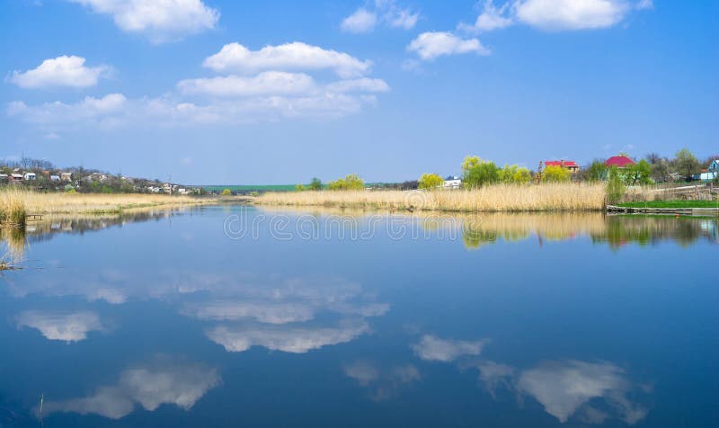 Ukrainian Spring Landscape with River Stock Photo - Image of deep ...