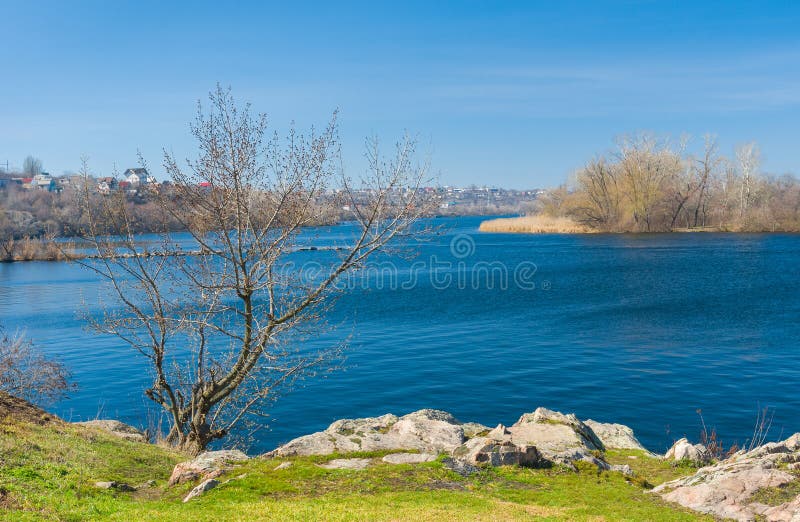 Ukrainian Spring Landscape with River Stock Photo - Image of turquoise ...