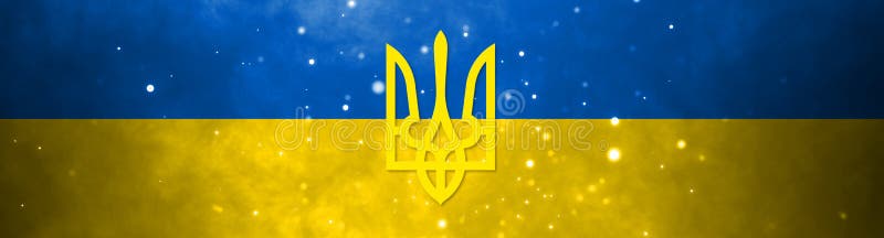 Ukrainian State Emblem on a Background of Yellow and Blue Flag Stock ...