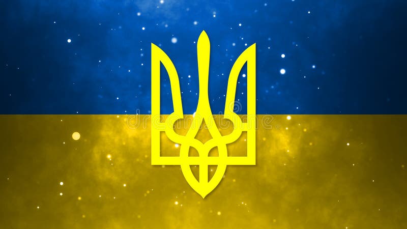 Ukrainian State Emblem on a Background of Yellow and Blue Flag Stock ...