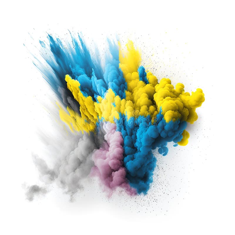 Ukrainian Wave Flag, Fine Powder Exploding on a White Background Stock ...