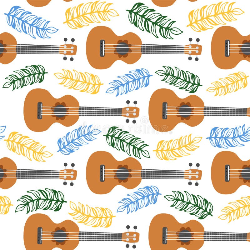 Ukulele Seamless Pattern, Ukulele. Pattern with Monstera, Leaves ...