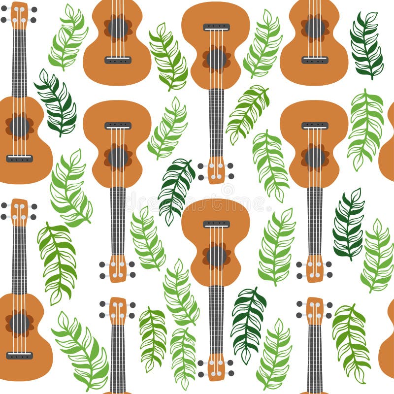 Ukulele Seamless Pattern, Ukulele. Pattern with Monstera, Leaves ...