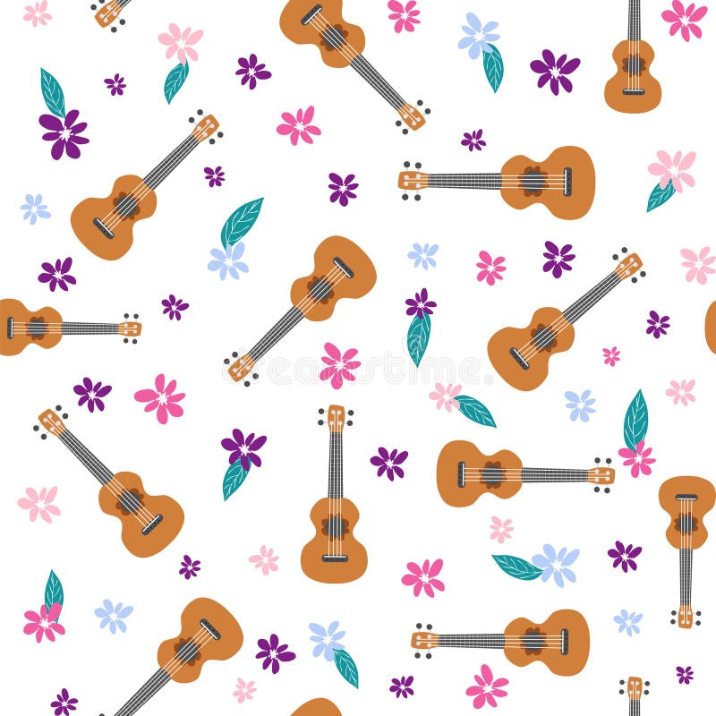 Ukulele Seamless Pattern, Ukulele. Pattern with Monstera, Leaves ...