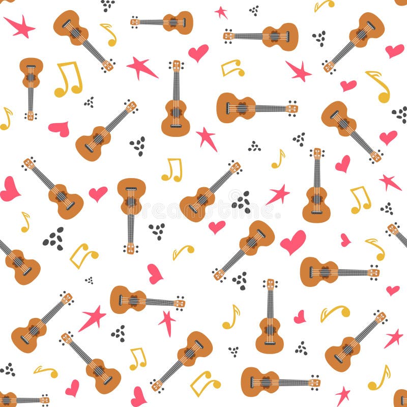 Ukulele Seamless Pattern, Ukulele. Pattern with Monstera, Leaves ...