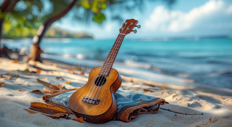 Ukulele on a Tropical Beach with Copyspace. Generative AI Stock Image ...