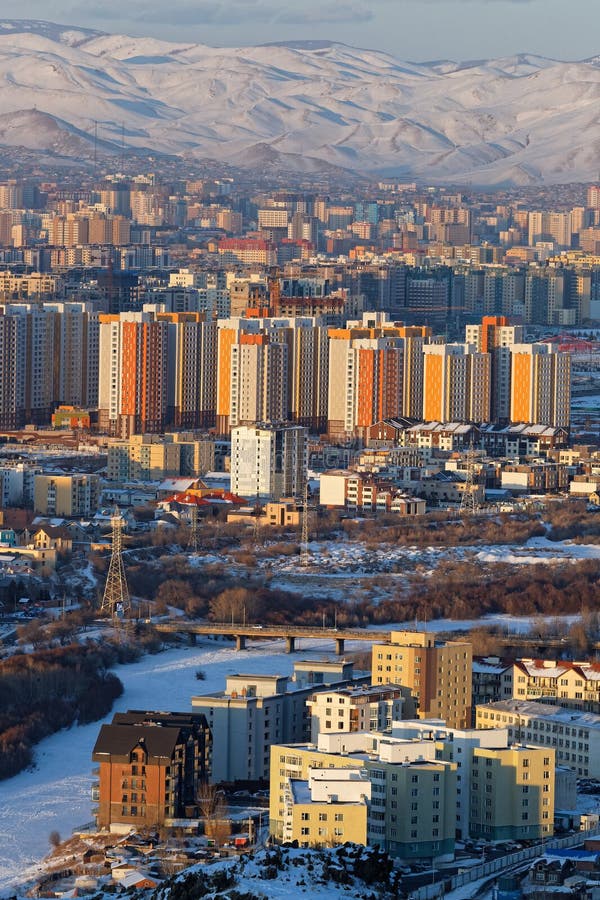 Ulaan Baatar Buildings of City Center at Sunset Light Stock Photo ...
