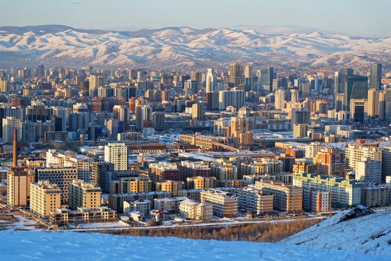 Ulaan Baatar City Center and Mountains Surrounding Stock Image - Image ...