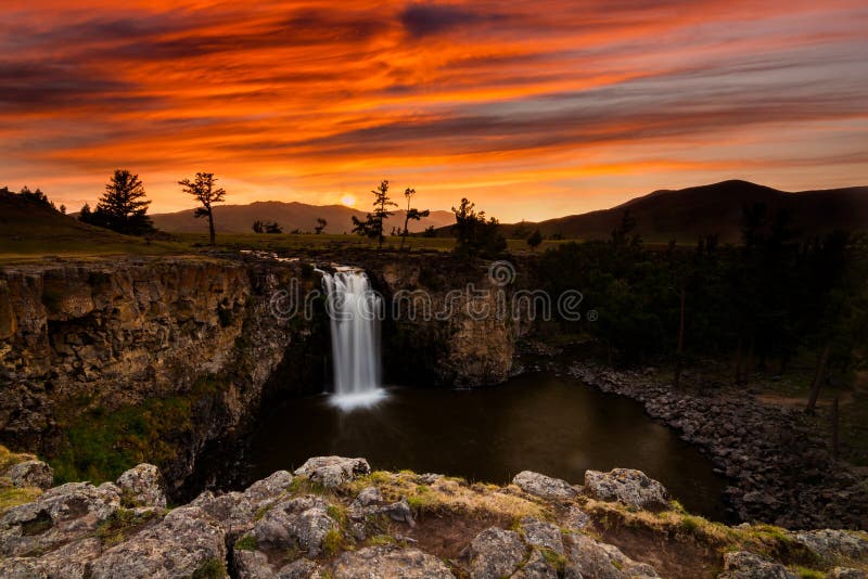 Orkhon Waterfall in Mongolia at Sunrise Stock Photo - Image of amazing ...