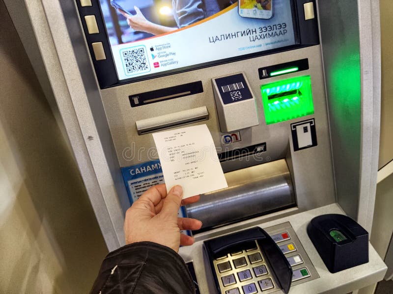 Ulaanbaatar, Mongolia - October 20, 2024: Using an ATM Machine for Cash ...