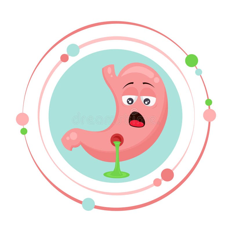 Isolated Cartoon Character Human Stomach Suffering from a Gastric Ulcer ...