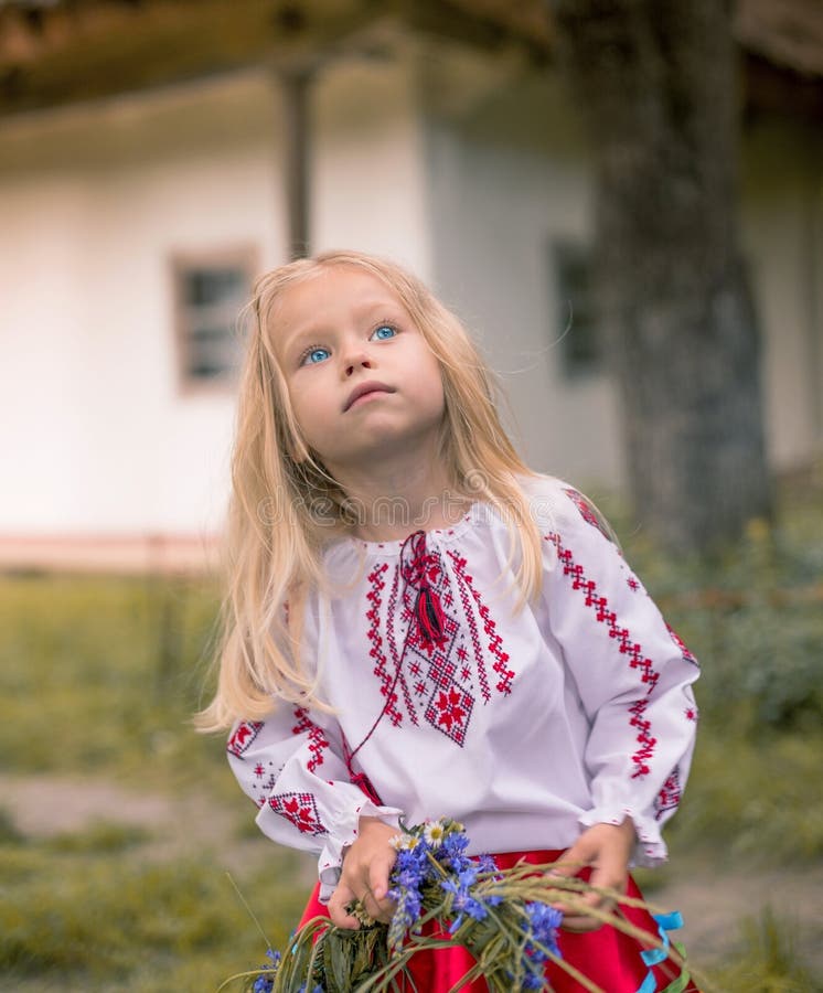 Little Ukrainian Girl in National Costume Smiling Stock Photo - Image ...