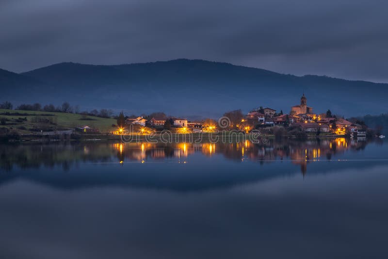 Ullibarri Gamboa Village Reflected at the Lake in Alava Stock Photo ...
