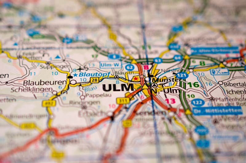 Ulm on map stock image. Image of city, plan, mapping - 97136279