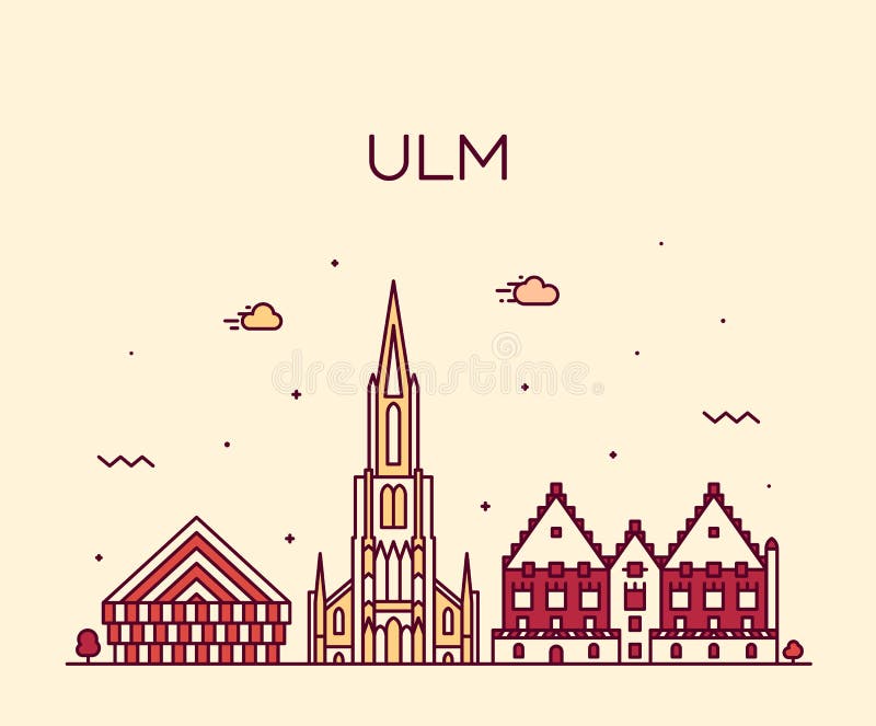 Ulm Skyline Baden Wurttemberg Germany Drawn Vector Stock Vector ...