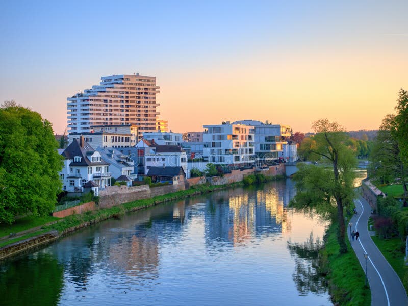 Ulm View and Danube River from Berblinger Turm Tower in Sunset Warm ...