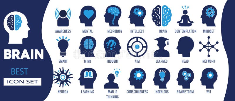 Ultimate Brain Icon Set, stock illustration. Illustration of document ...
