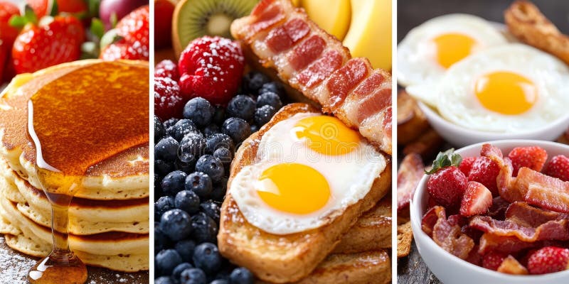 Ultimate Breakfast Choices Collage of Fluffy Pancakes, Eggs, Bacon ...