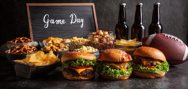 The Ultimate Game Day Spread with Delicious Burgers and Snacks for ...