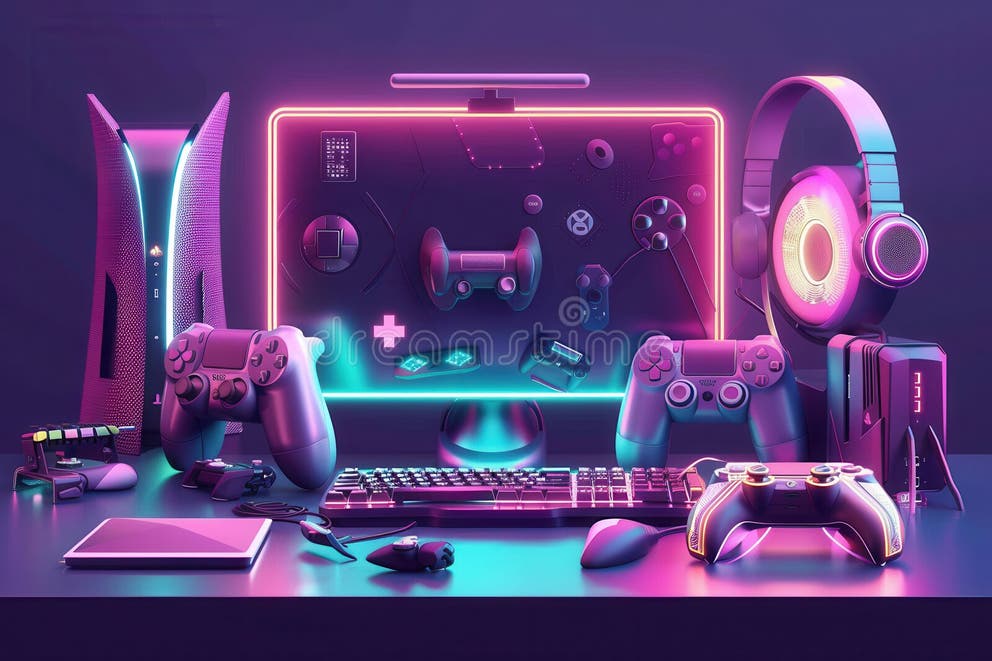 Ultimate Gaming Setup. High-Tech Computer, Controllers, and Accessories ...