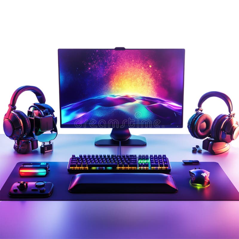 Ultimate Gaming Setup PC Peripherals Vibrant Aesthetics on Transparent Background Stock ...