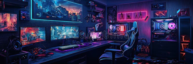 Modern Gaming Setup with RGB Lighting and a Powerful Gaming PC Stock ...