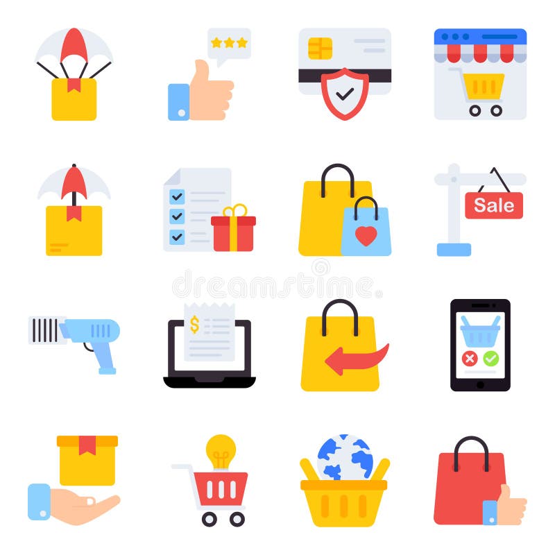Pack of Purchasing Flat Icons Stock Vector - Illustration of ...