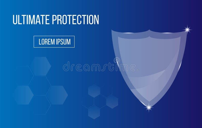 Ultimate Protection Glossy Glass Shield on Blue Background Stock Vector ...