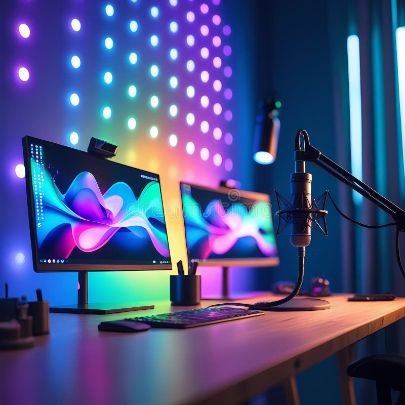 Ultimate RGB Streaming Setup with Dual Monitors and Microphones for ...