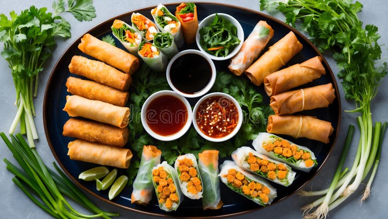 Ultimate Spring Rolls Platter: a Mix of Fried and Fresh Rolls with ...